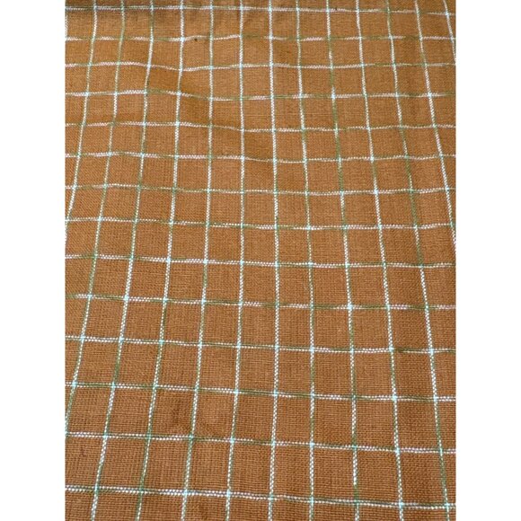 Office | Vintage Orange Checkered Fabric 15x4 Rustic Cotton Greenwht ...